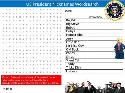 US President Nicknames Wordsearch Sheet Starter Activity Keywords USA ...