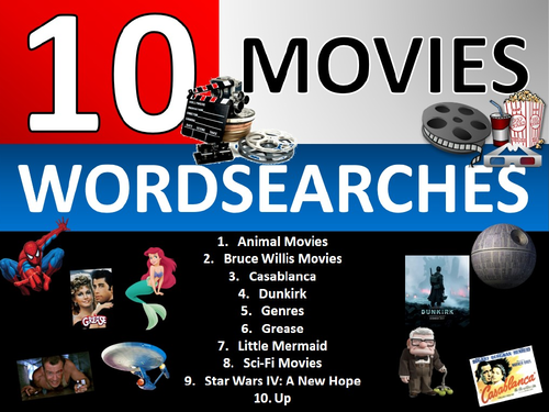10 x Famous Movies Wordsearch Sheet Starter Activity Keywords Cover ...