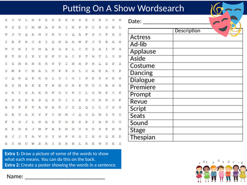 Drama Putting On A Show Wordsearch Sheet Starter Activity Keywords ...