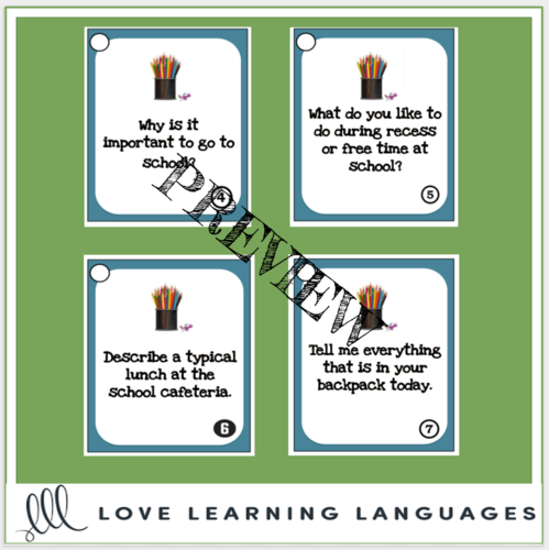 School - 30 ESL - ELL speaking and writing prompt question cards ...