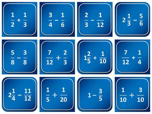 Adding and Subtracting Fractions Matching Activity | Teaching Resources