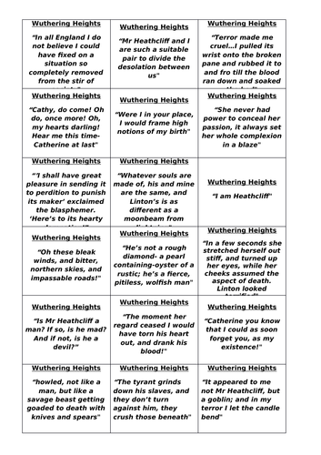 Revision Cards for Wuthering Heights | Teaching Resources