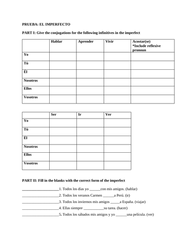 Quiz imperfect tense spanish | Teaching Resources