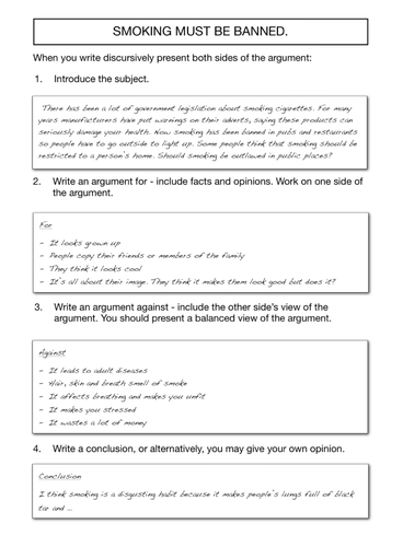 Practise Writing A Balanced Argument: Is Smoking Bad For My Health? (9 ...
