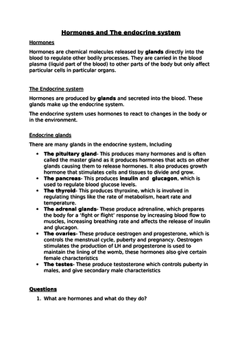 Hormones of the endocrine system | Teaching Resources