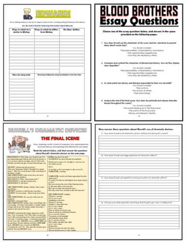 Blood Brothers Comprehension Activities Booklet! | Teaching Resources