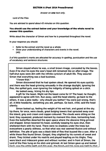 Lord of the Flies Eduqas exam questions | Teaching Resources