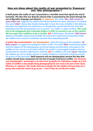 AQA Power and conflict comparison paragraph - Exposure and War ...