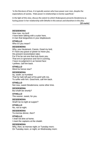 A-Level Othello Exam Question Pack 2 (AQA English Literature A, 7712 ...