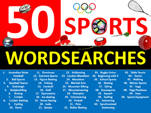 50 x Sports Wordsearches PE Fitness Health Starter Settler Activity ...