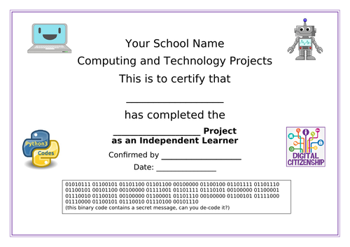 Computer Science and ICT Projects for Homework / Independent Learning ...