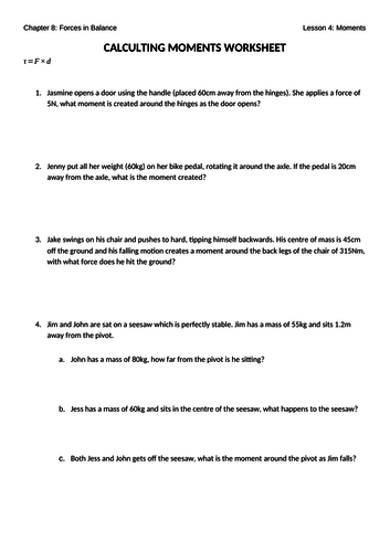 Moments Worksheet with Answers | Teaching Resources