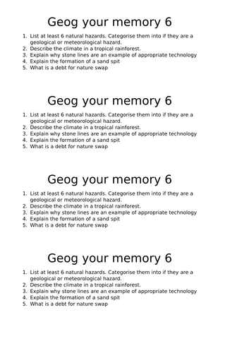 Geog your memory for Paper 1 AQA A GCSE Geography | Teaching Resources