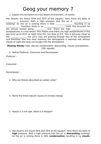 Geog your memory for Paper 1 AQA A GCSE Geography | Teaching Resources