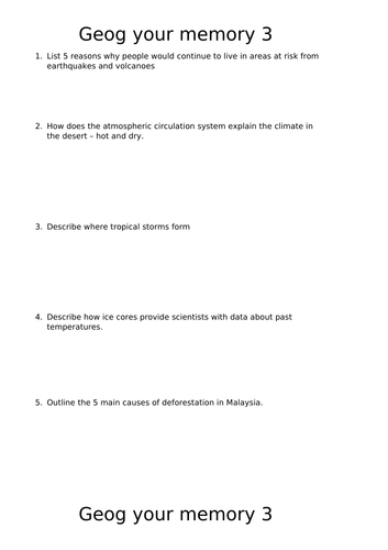 Geog your memory for Paper 1 AQA A GCSE Geography | Teaching Resources