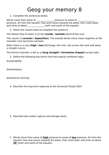 Geog your memory for Paper 1 AQA A GCSE Geography | Teaching Resources