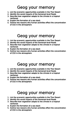 Geog your memory for Paper 1 AQA A GCSE Geography | Teaching Resources