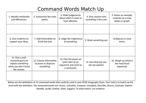 Command Word Match Up Task for AQA A GCSE Geography | Teaching Resources