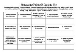 Command Word Match Up Task for AQA A GCSE Geography | Teaching Resources