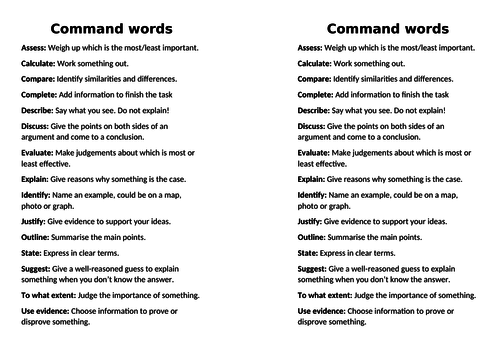 Command Word Match Up Task for AQA A GCSE Geography | Teaching Resources