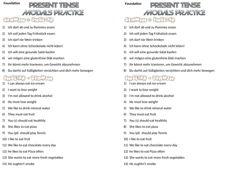 German Modal verbs Bundle - all tenses - GCSE Topics: Environment and ...