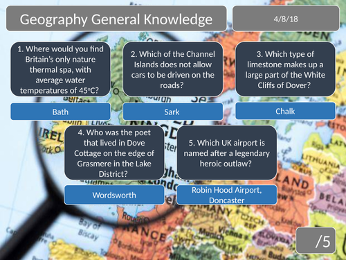 Geography General Knowledge 5 Question Quiz | Teaching Resources