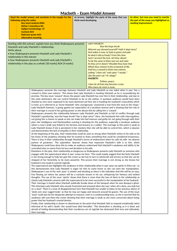 Macbeth Model Answer | Teaching Resources
