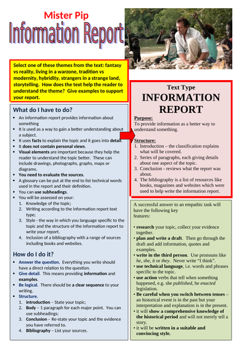 Mister Pip - Information Report | Teaching Resources