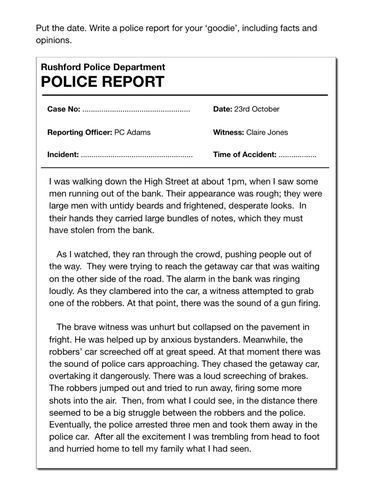 Practise Writing A Crime Report (9-14 years) | Teaching Resources