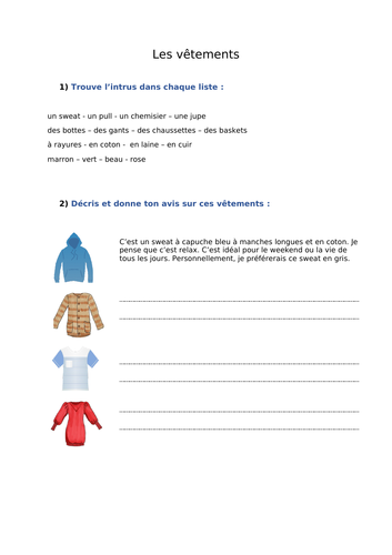 les vêtements, clothes - worksheet (writing) | Teaching Resources