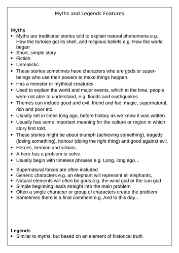Myths and Legends Features | Teaching Resources