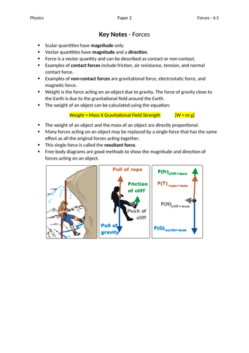 Physics Forces 4.5 Key Notes AQA GCSE | Teaching Resources