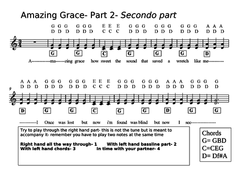 Amazing Grace for Solo Piano or Piano Duet | Teaching Resources