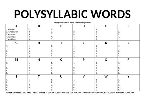 Vocabulary building lesson on polysyllabic words | Teaching Resources
