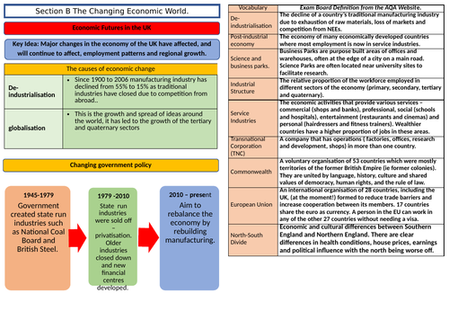 GCSE AQA 9-1 : UK Economic World, Knowledge Organisers and Revision ...