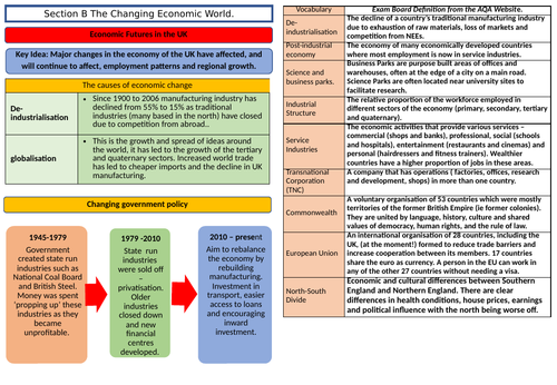 GCSE AQA 9-1 : UK Economic World, Knowledge Organisers and Revision ...