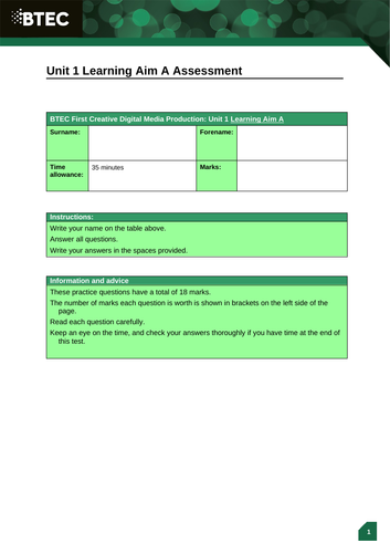 Unit 1 Bundle: BTEC First in Creative Digital Media Production ...