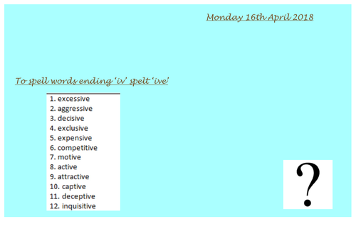SPAG lessons for week - suffix -ive and sentence types | Teaching Resources
