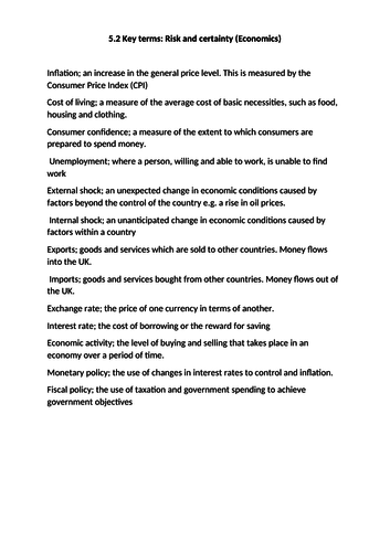 Edexcel GCSE Business Unit 5 topic 5.2 key terms match up | Teaching ...