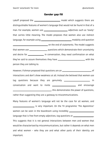 Gender Gap Fill | Teaching Resources