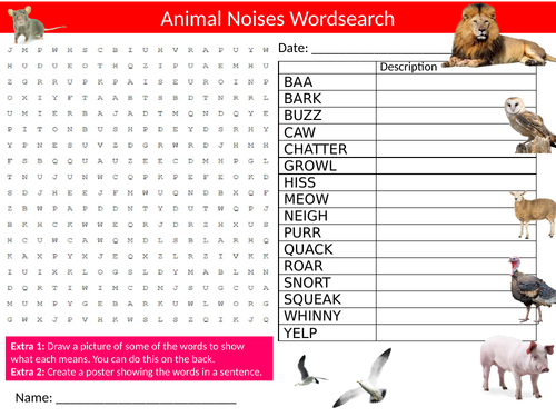 Animal Noises #2 Wordsearch Sheet Starter Activity Keywords Cover ...