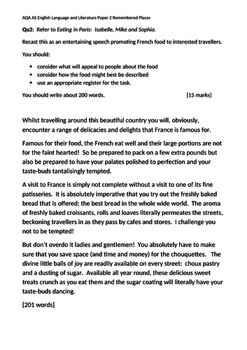 Paris Anthology Task & Model: Eating in Paris | Teaching Resources