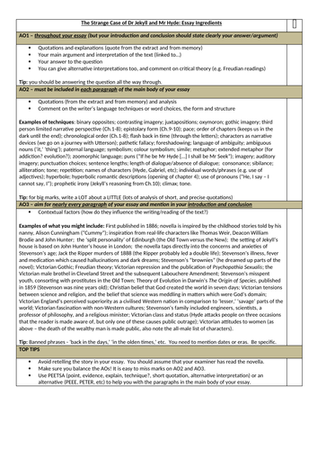 Jekyll and Hyde Essay Ingredients - AQA GCSE English Literature ...