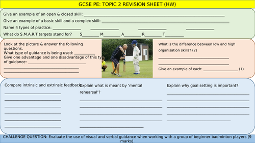 Edexcel GCSE PE - Component 2 Revision worksheets & question calendar ...