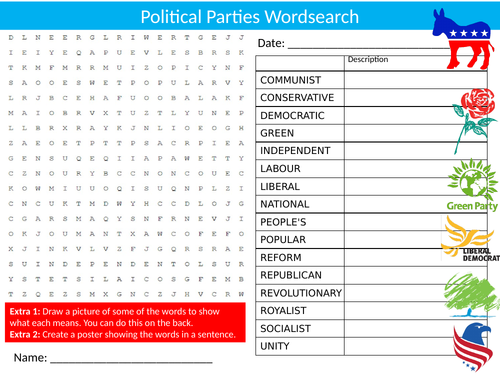Political Parties Wordsearch Sheet Starter Activity Keywords Cover ...