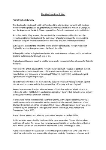 The Glorious Revolution | Teaching Resources