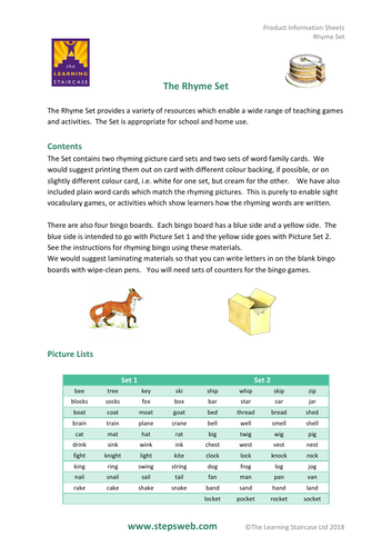 Rhyme Set - includes a huge range of picture card materials and game ...
