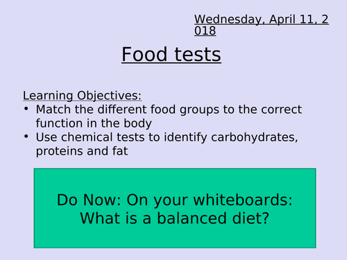 Food tests | Teaching Resources