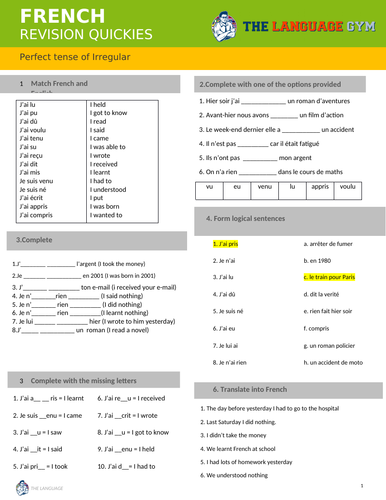 GCSE French revision quickie (2108) - Perfect tense of irregular verbs ...