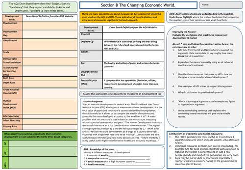 Double Sided A3 Revision Sheet - AQA 9-1 The Changing Economic World ...